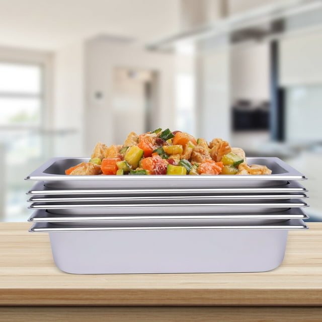 6 Pack 1/2 Size 2.36" Deep Silver Stainless Steel Dining Hall Steam ...