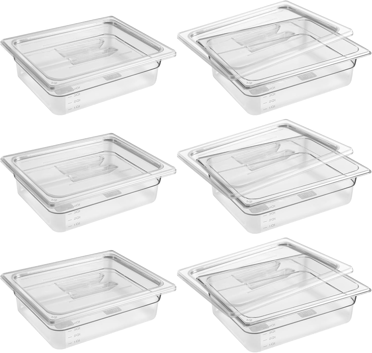 6 Pack 1/2 Size 4'' Deep Clear Food Pans with Lids, Commercial Food ...