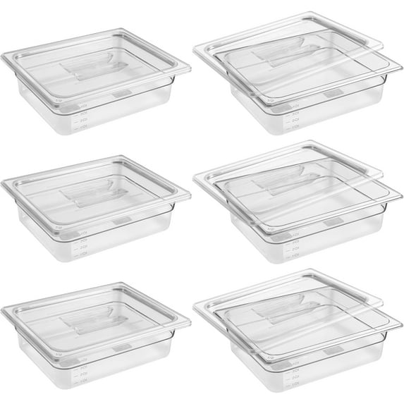6 Pack 1/2 Size 4'' Deep Clear Food Pans with Lids, Commercial Food ...