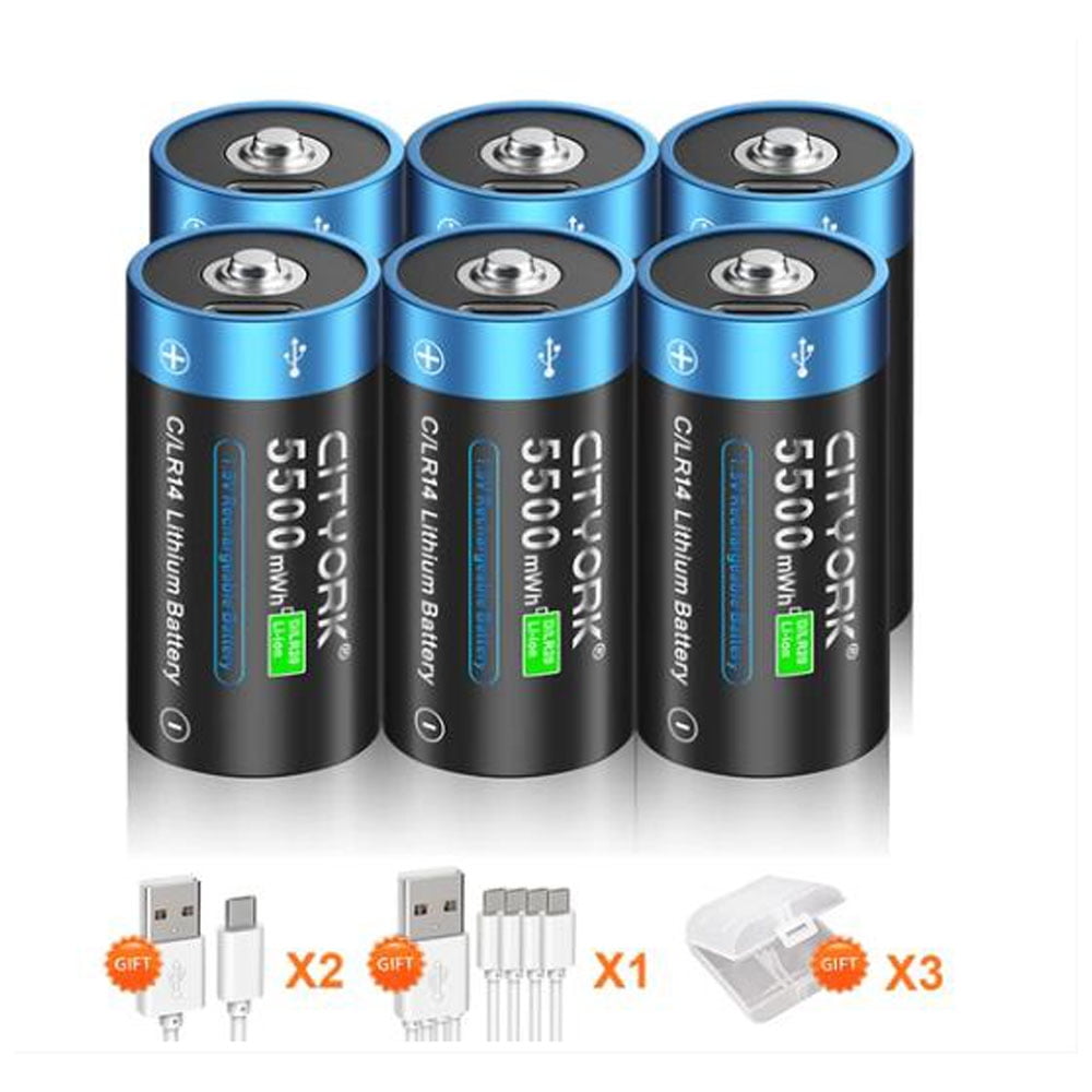 6 Pack 1.5V USB Rechargeable Lithium Batteries, Constant Output C Cell ...