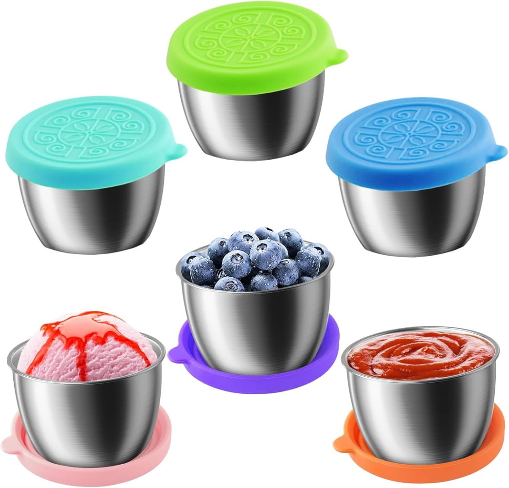 6-Pack 1.6oz Stainless Steel Salad Dressing Cups with Leakproof Lids ...