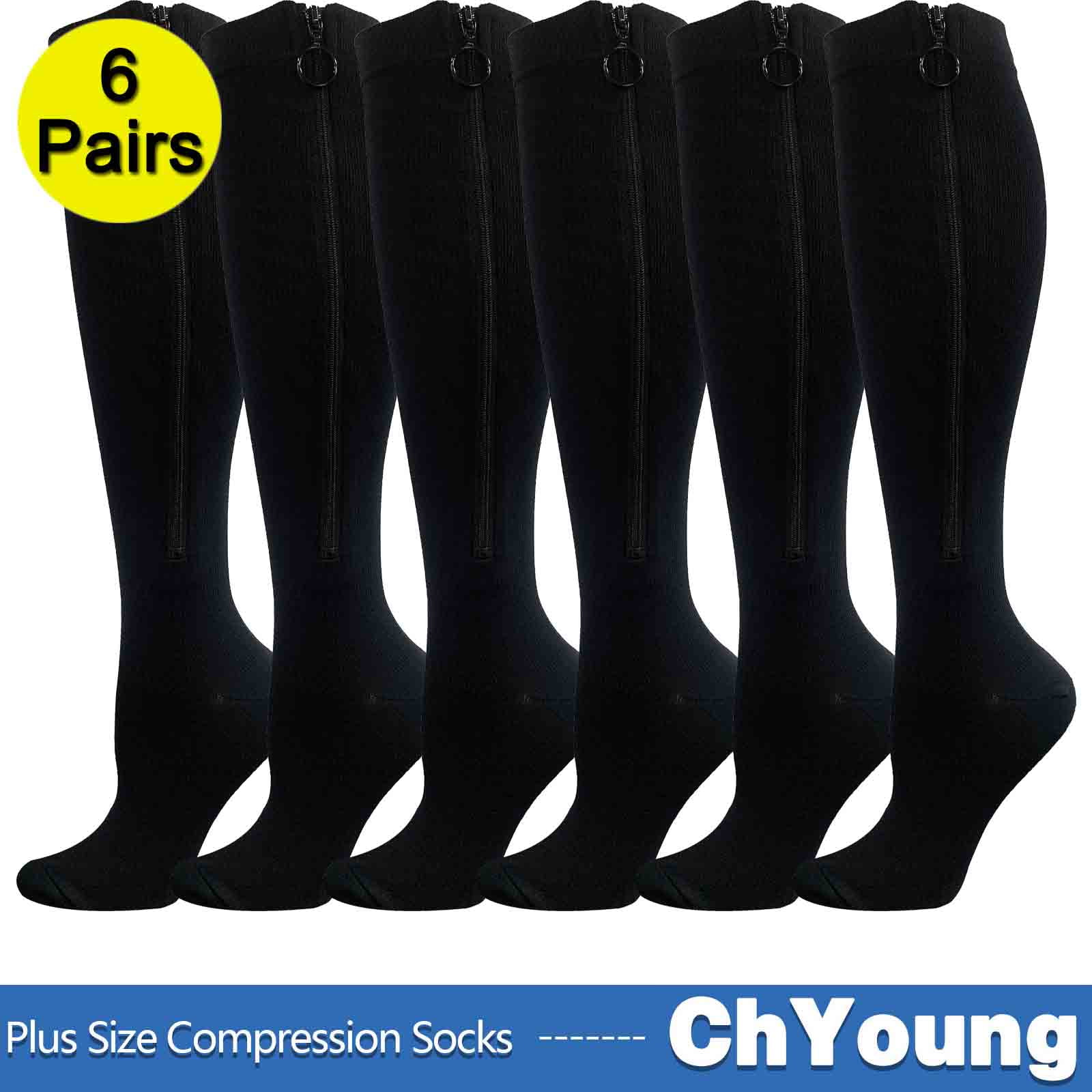 (6 Pack) 10# 2XL Zipper Compression Socks - 15-20 mmHg Open Toe Medical ...