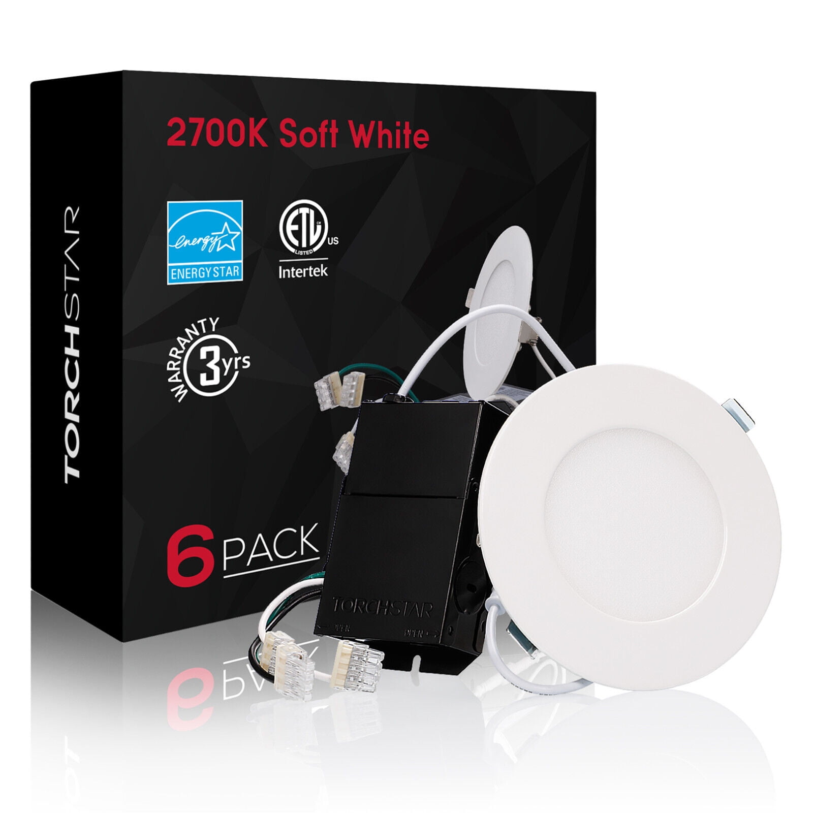 6 Pack 4-Inch Dimmable LED Downlight with Junction Box, 10.5W 680lm ...