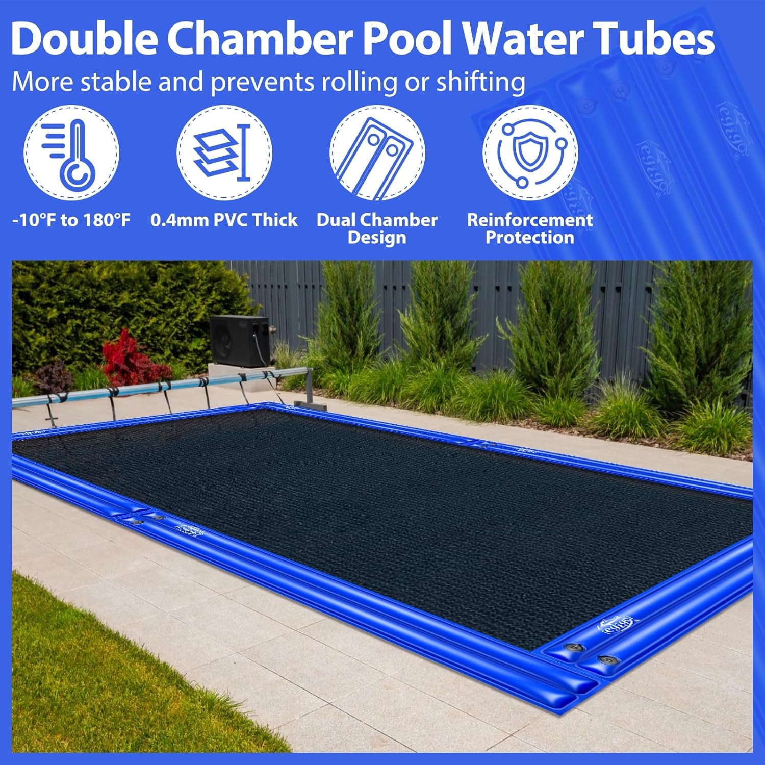 6 Pack 10 Ft Double Tubes Pool Water Bags - Heavy Duty PVC Pool Cover ...