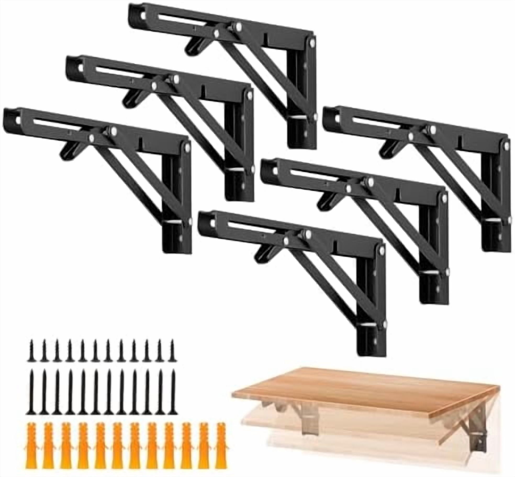 6 Pack 10 Inch Folding Shelf Brackets – Matte Black, Heavy Duty ...