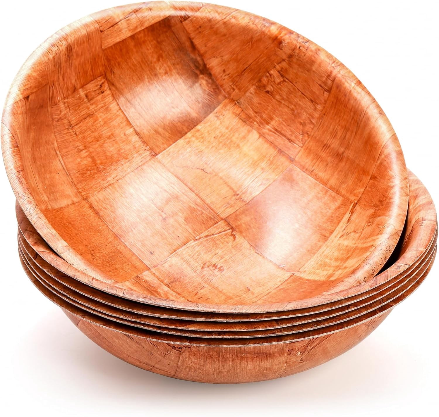 6 Pack 10 Inch Wooden Woven Salad Bowl, Large Unbreakable Wood Serving ...
