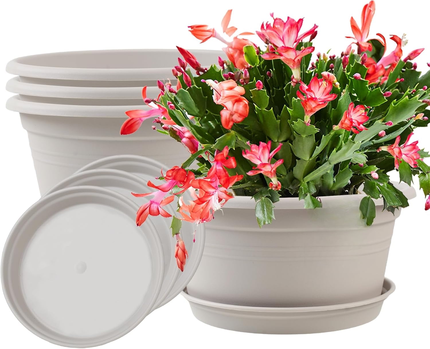 6 Pack 10 inch Plant Pot, Round Plastic Plant Pots, Outdoor Pots for ...