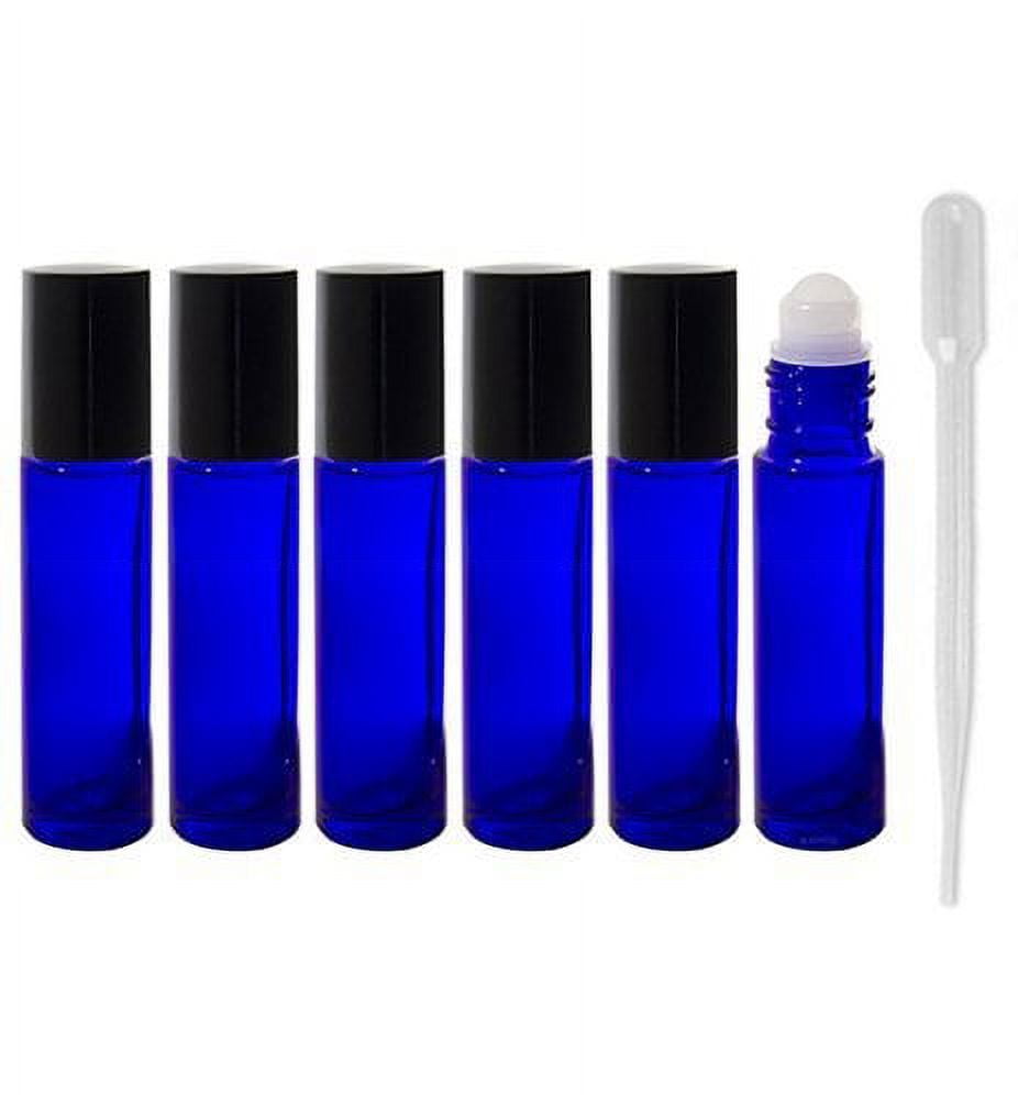 6 Pack - 10 ml (1/3 fl oz) Cobalt Blue Roll On Bottles With Plastic ...