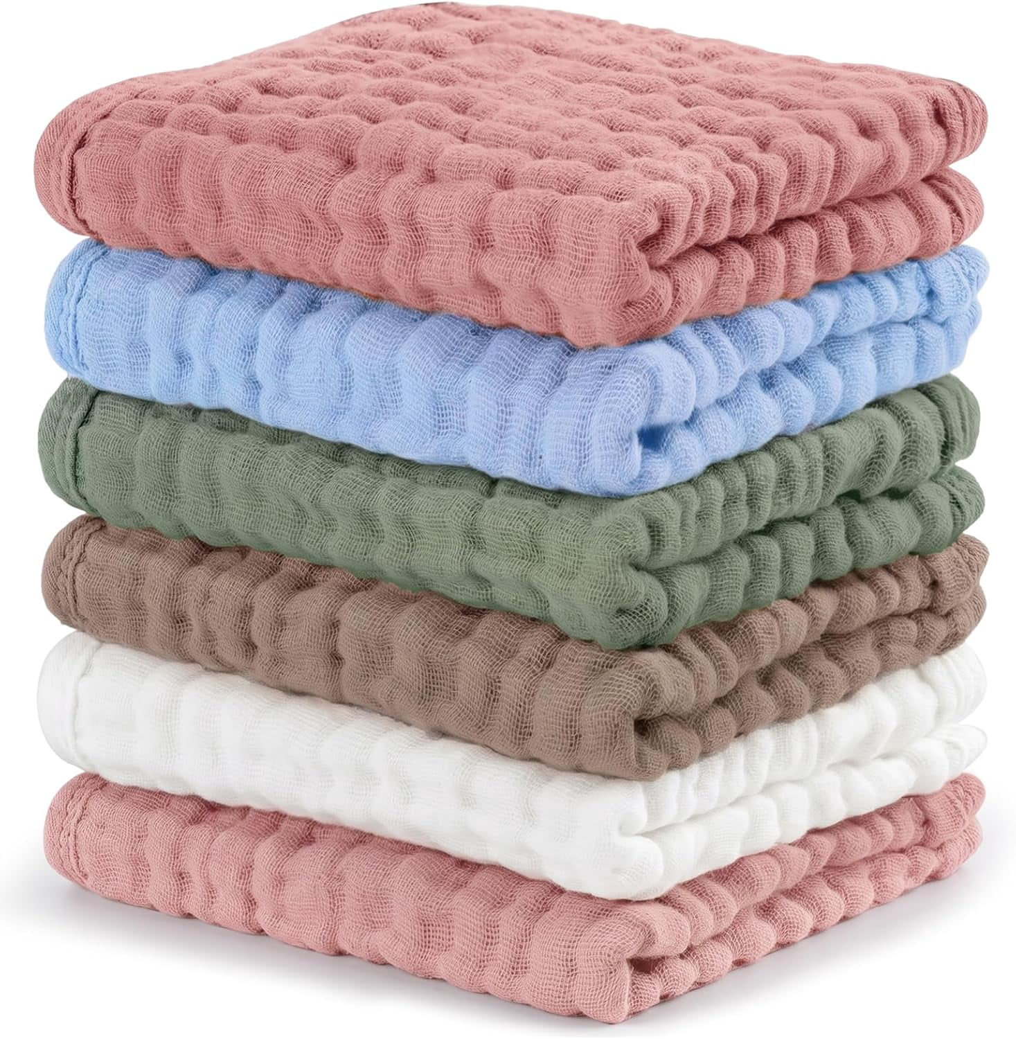 6 Pack 100% Cotton Wash Cloth, Highly Absorbent and Soft Feel Face ...