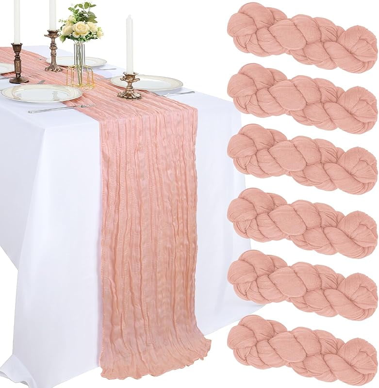 6 Pack 10FT Pink Cheesecloth Table Runner 120 Inch Long Gauze Rustic ...