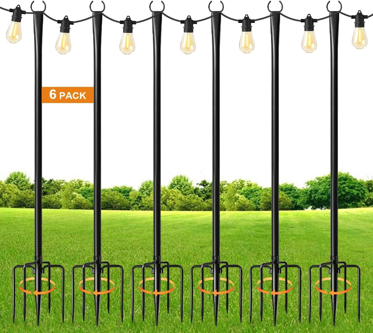 6 Pack 10FT String Light Poles for Outdoor,Metal Lights Hanging Pole ...