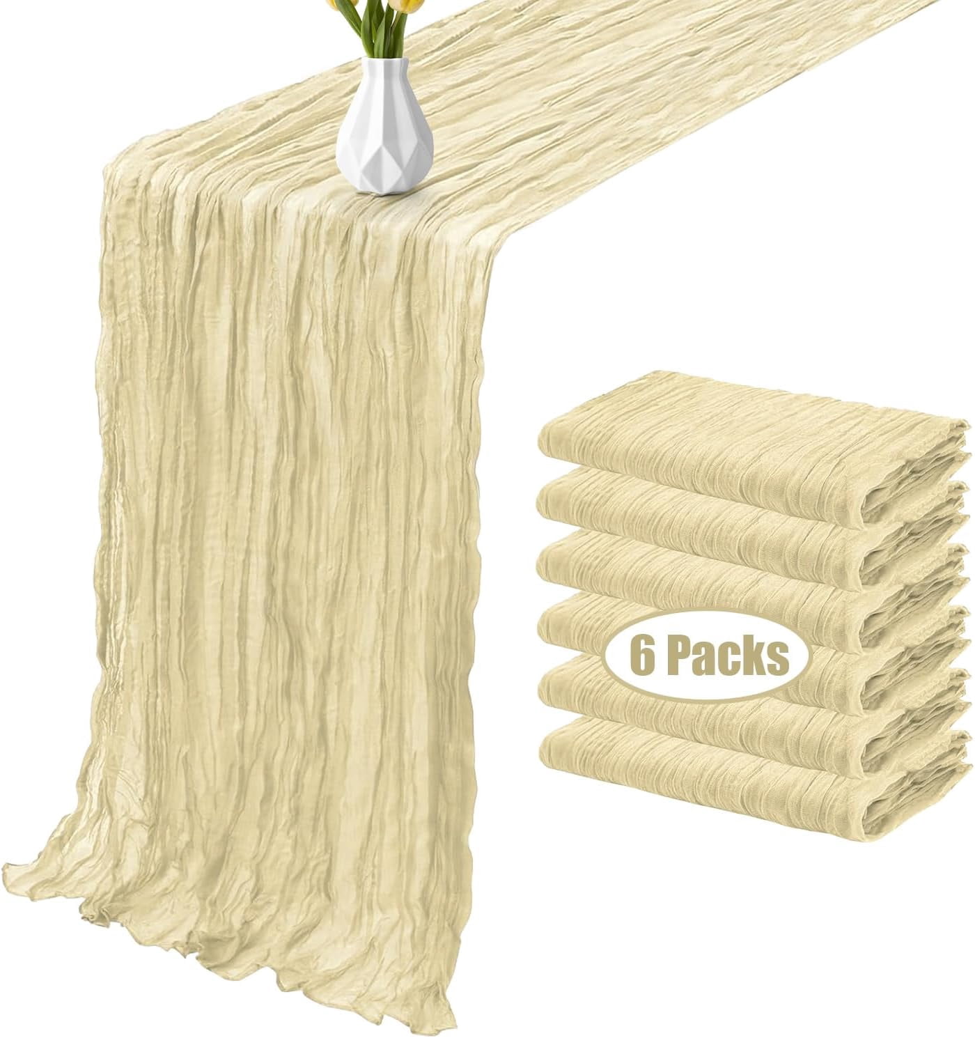 6 Pack 10Ft Cheesecloth Table Runner 35x120 Inch Boho Gauze Rustic ...