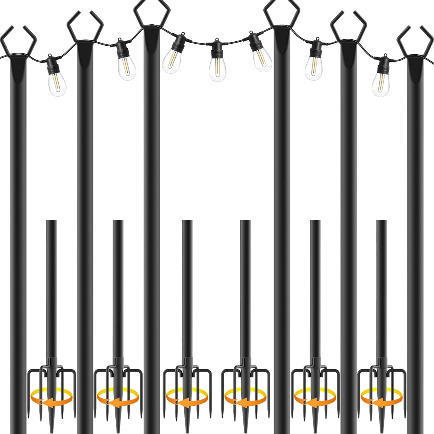 6 Pack 10Ft String Light Poles,Light Poles for Outside Lights,Outdoor ...