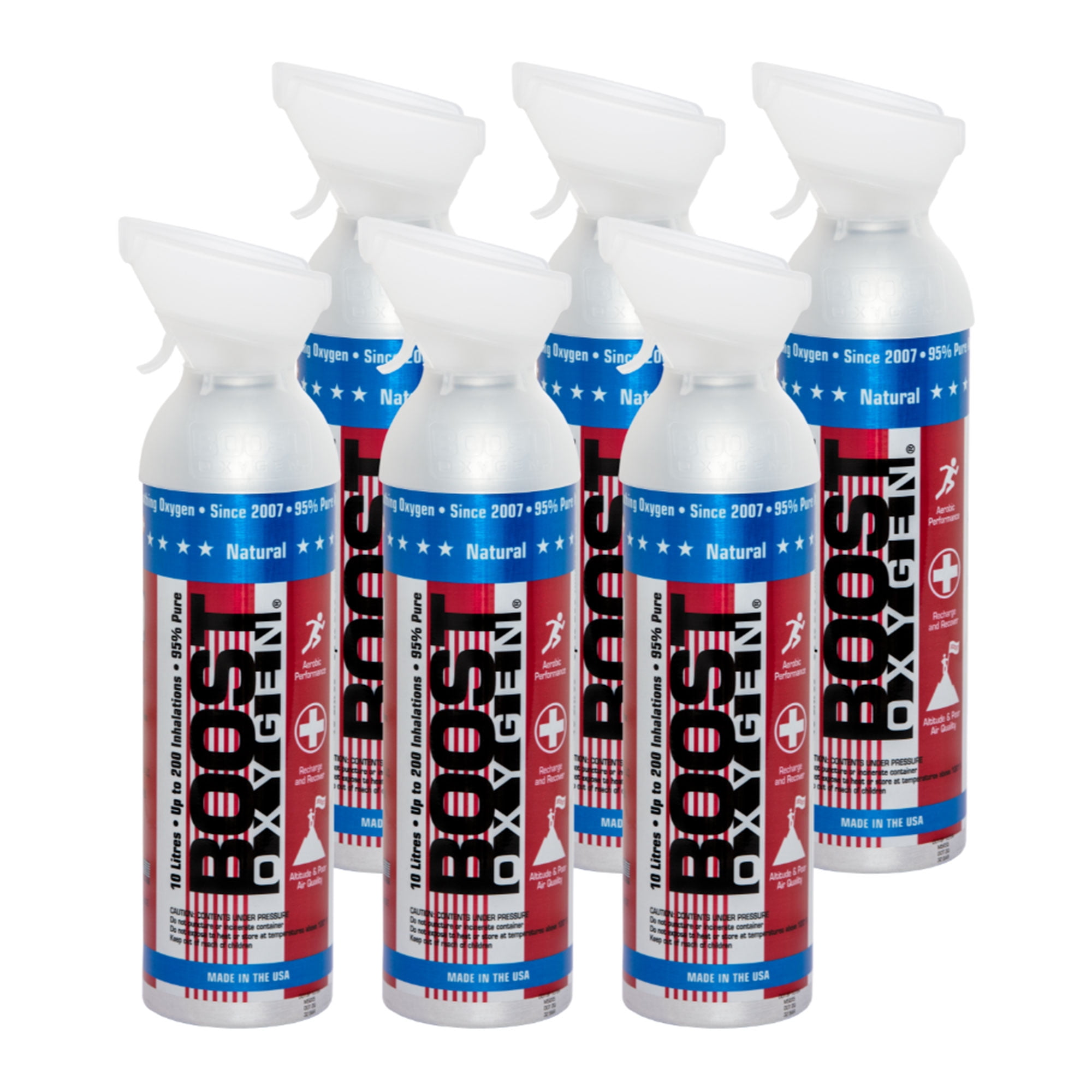 Boost Oxygen 6 Pack 10L Pure Canned Oxygen, Stars and Stripes, Portable ...