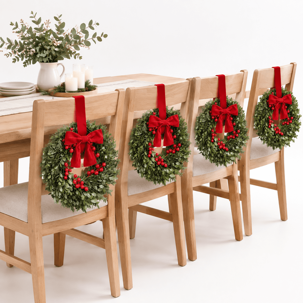 6 Pack 11.81 Inch Artificial Boxwood Christmas Wreath With Red Ribbon ...