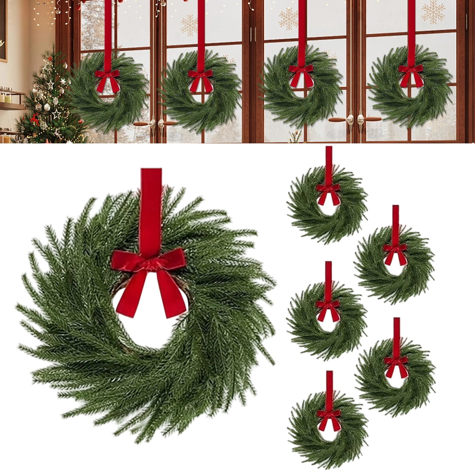6 Pack 11 Inch Mini Christmas Wreath Small Christmas Kitchen Cabinet ...