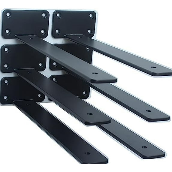 6 Pack - 11 inch Black Hidden L Shelf Bracket (1/5 Inch Thicked) Iron ...