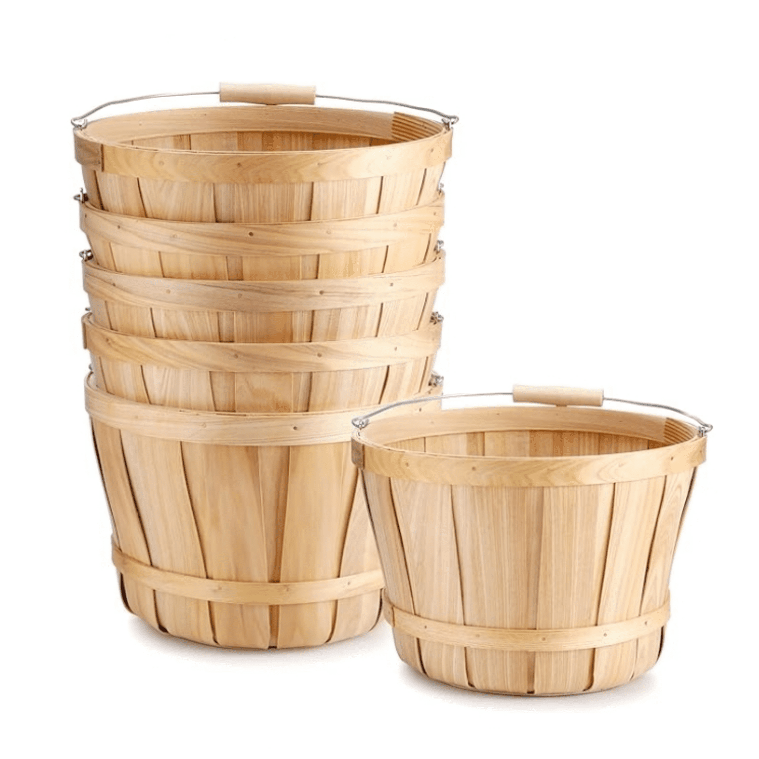 6 Pack 11 x 6.7'' Large Round Wooden Baskets with Handles, Handmade Wood Basket, Bushel Baskets ...