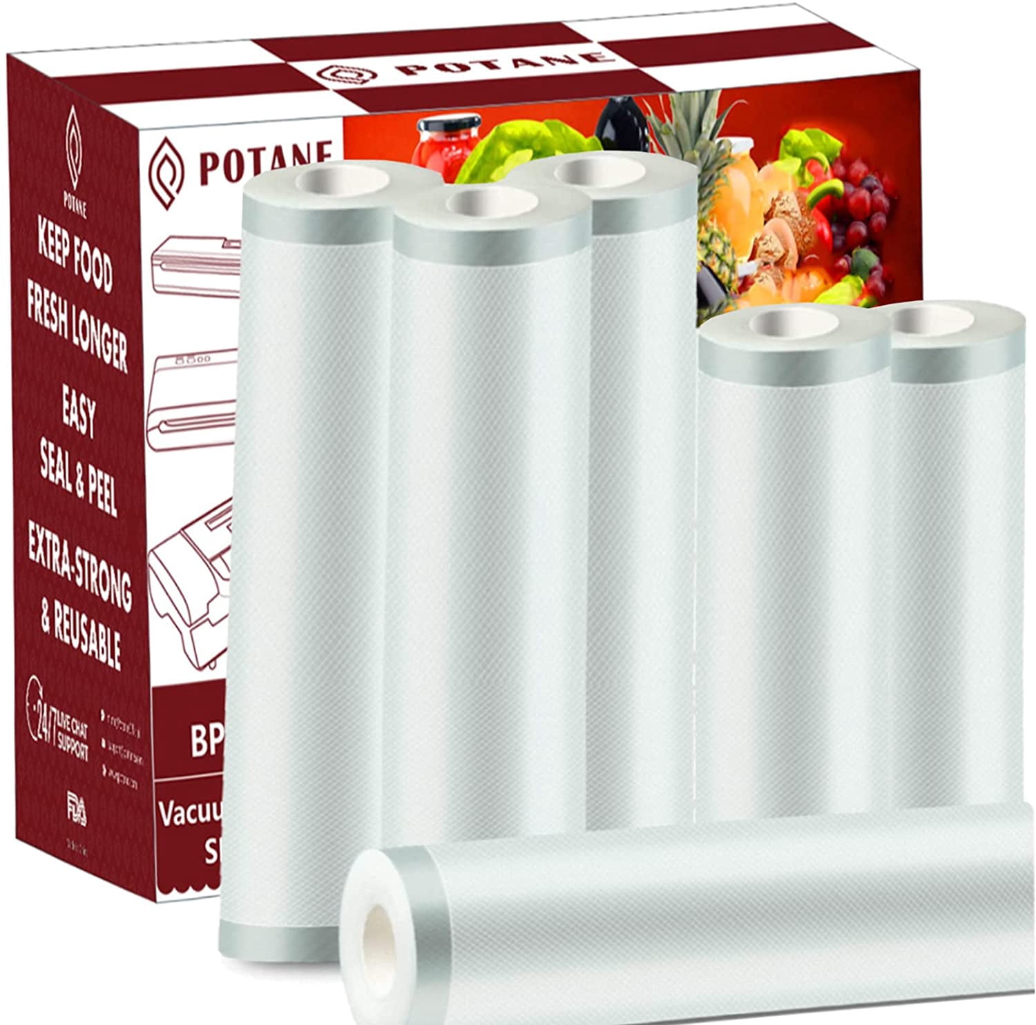 6 Pack 11"x20'(3Rolls) and 8"x20' (3Rolls)Thickened Vacuum Sealer Bags ...