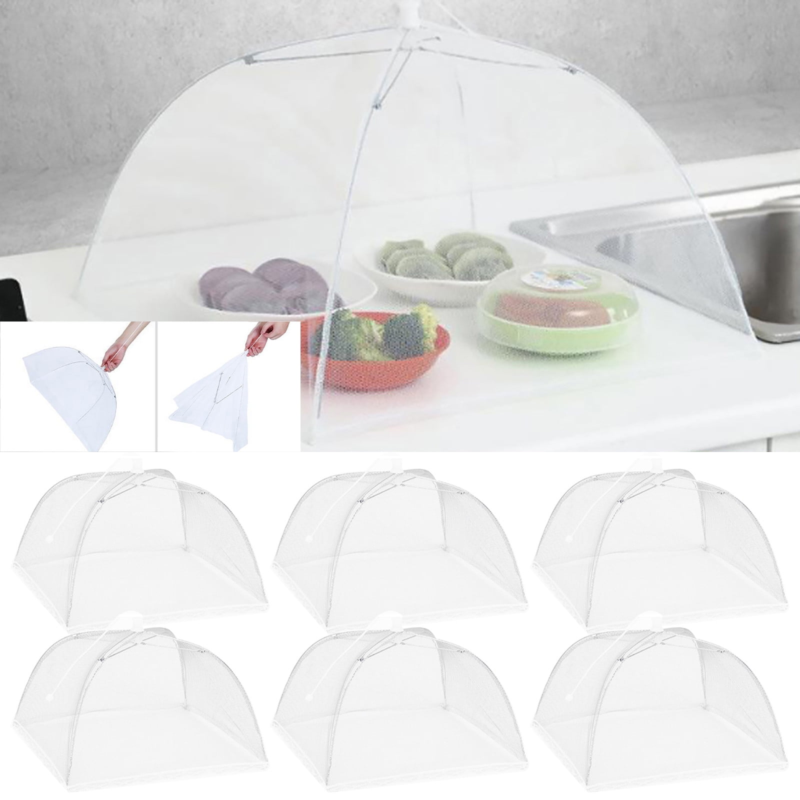 6 Pack 12 Inch Round Collapsible Mesh Food Cover 8 Inch Height White ...