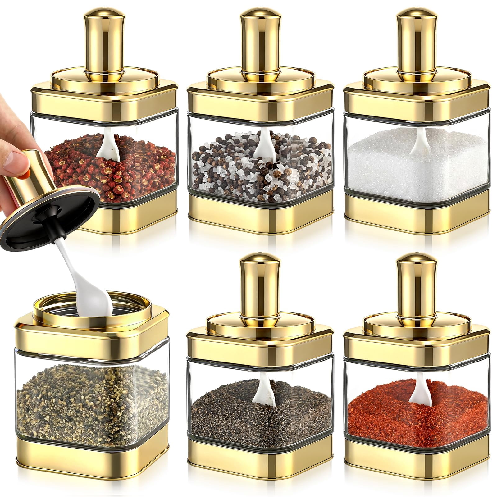 6 Pack 12 Ounce Glass Condiment Jars with Lids and Spoons Kitchen ...