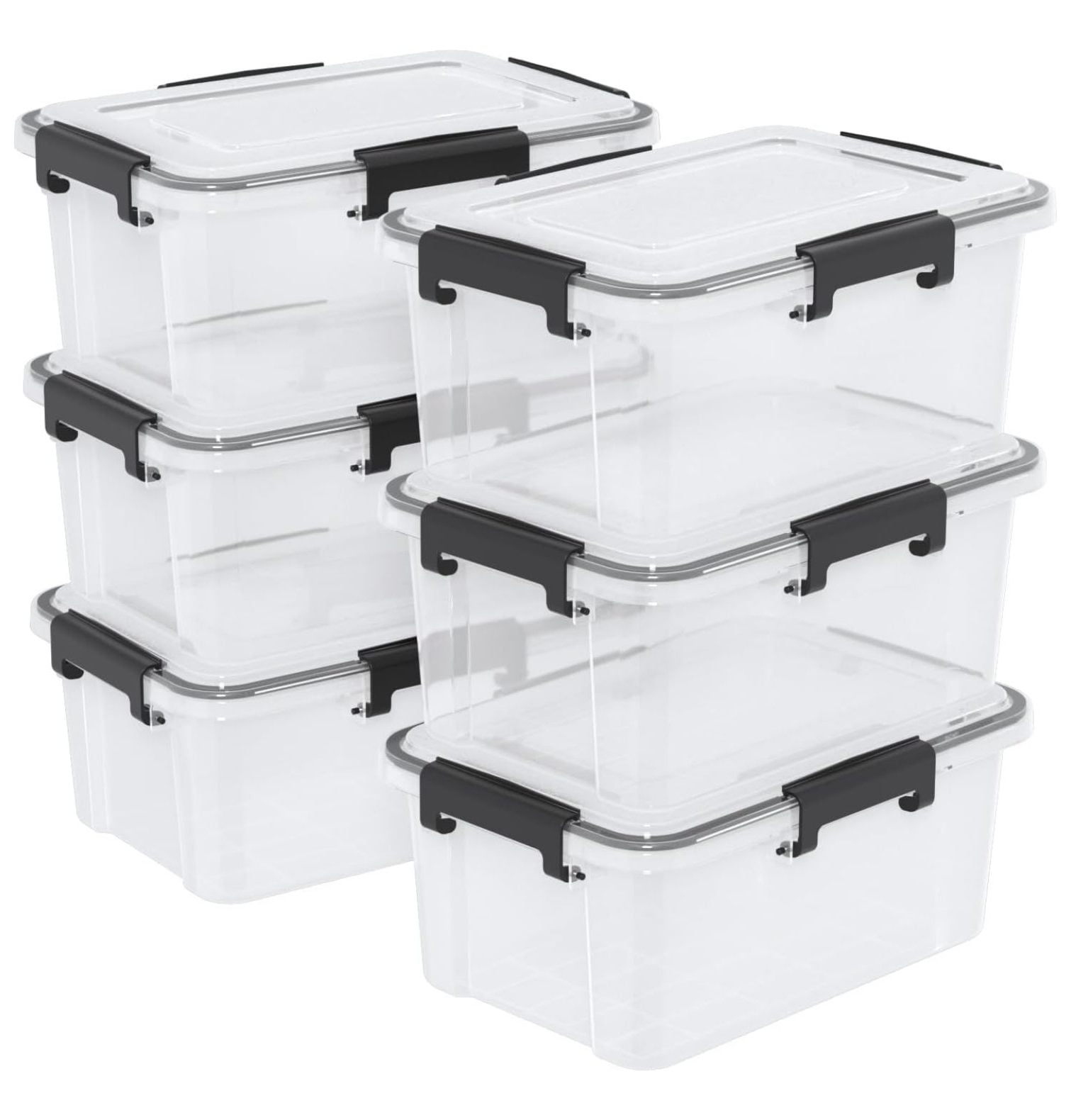 6-Pack 12 Qt Plastic Storage Box with Gasket Seal Lid, Durable Moving Containers with Tight ...