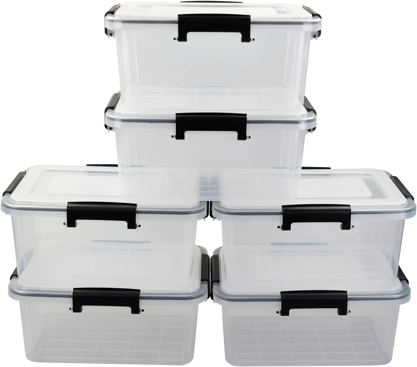 6-Pack 12 Quart Plastic Gasket Box with Tight Latch and Seal, Clear Storage Box with Gasket Seal ...