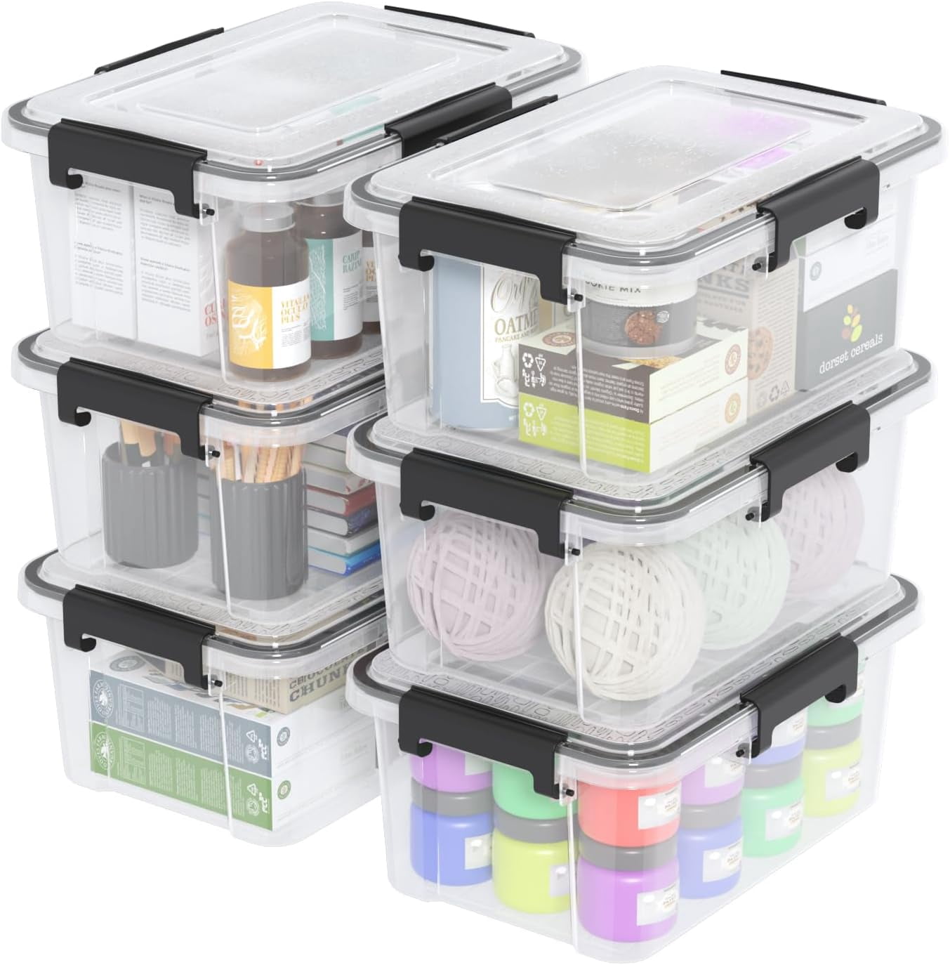 6-Pack 12 Quart Stackable Storage Bin with Latching Lid and Tight Seal ...