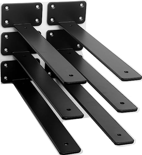 6 Pack - 12 inch Black Hidden L Shelf Bracket (1/5 Inch Thicked) Iron ...