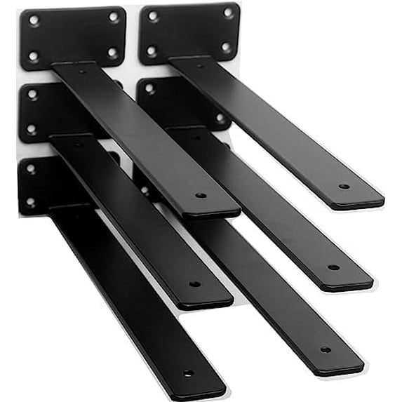 6 Pack - 12 inch Black Hidden L Shelf Bracket (1/5 Inch Thicked) Iron ...