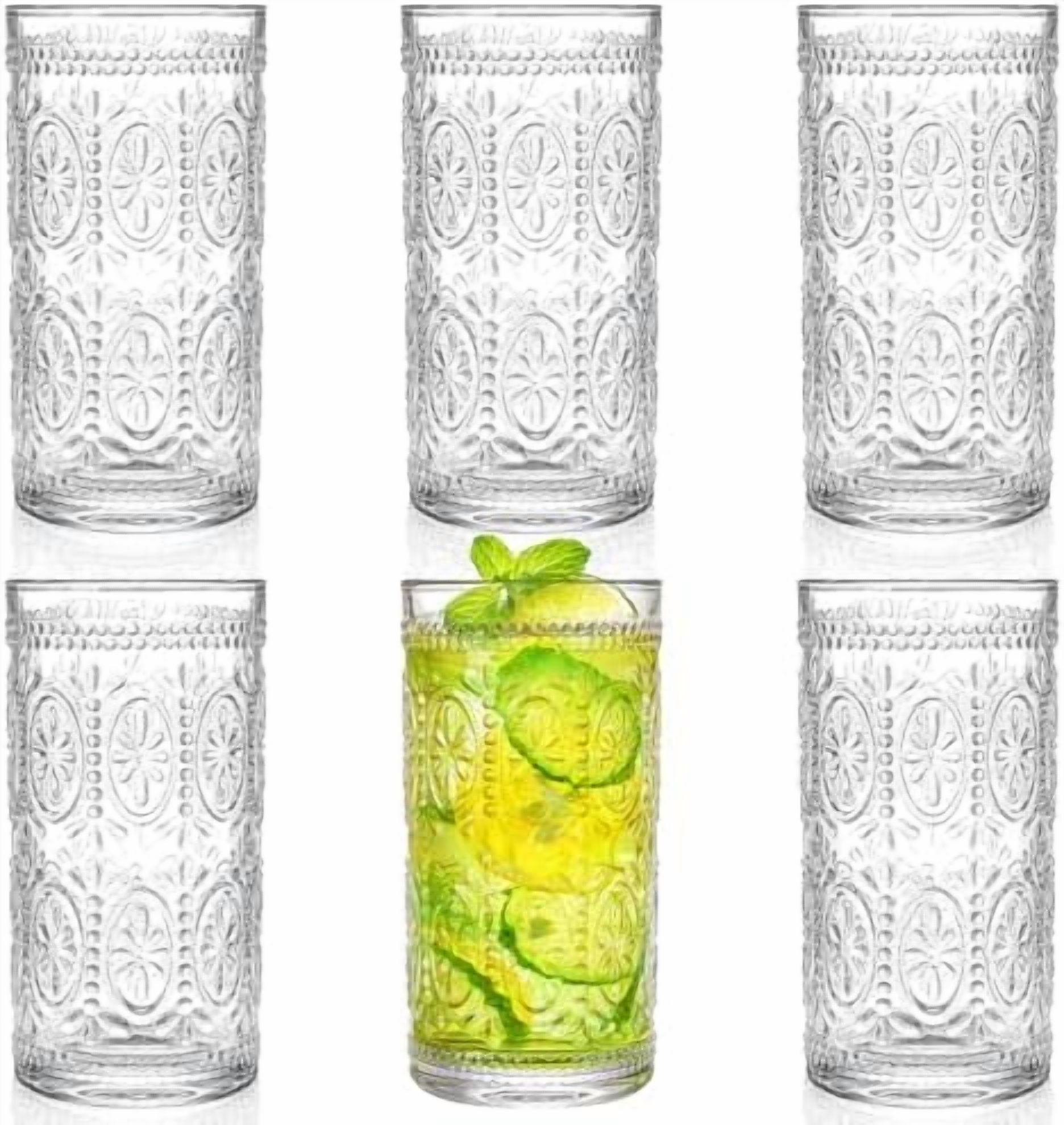 6 Pack 12 oz Romantic Water Glasses, Premium Drinking Glasses Tumblers ...