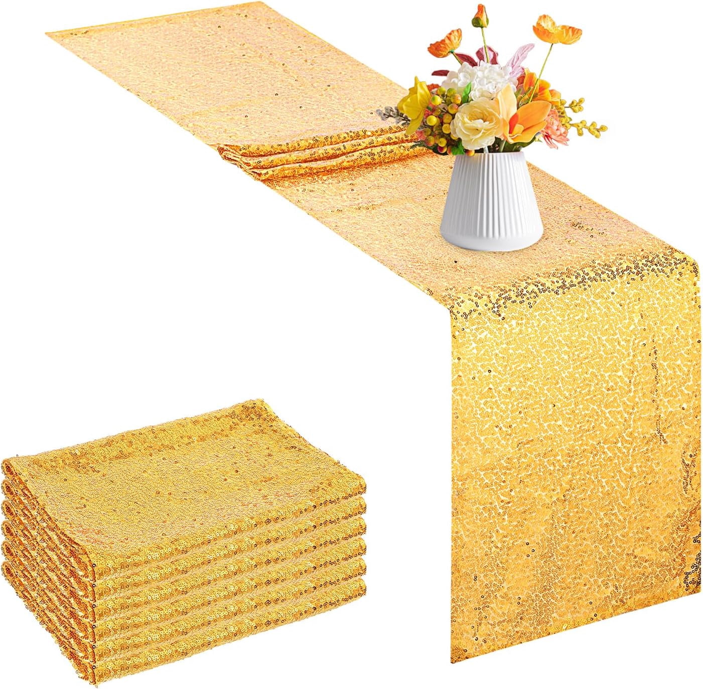 6 Pack 12"x108" Gold Sequin Table Runner, Glitter Rectangular ...