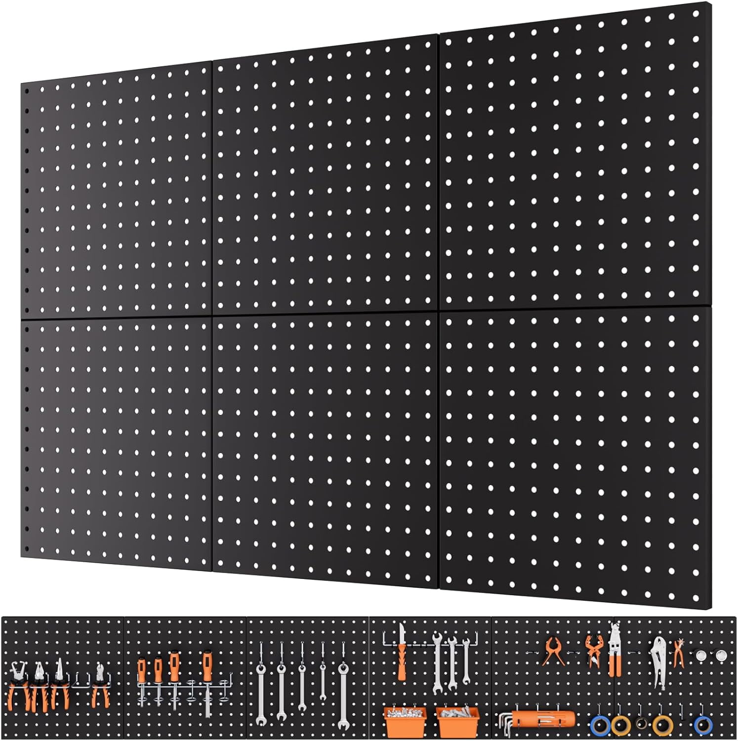 6 Pack 12"x12" Black Metal Pegboard Panels, Heavy Duty Pegboard Wall ...