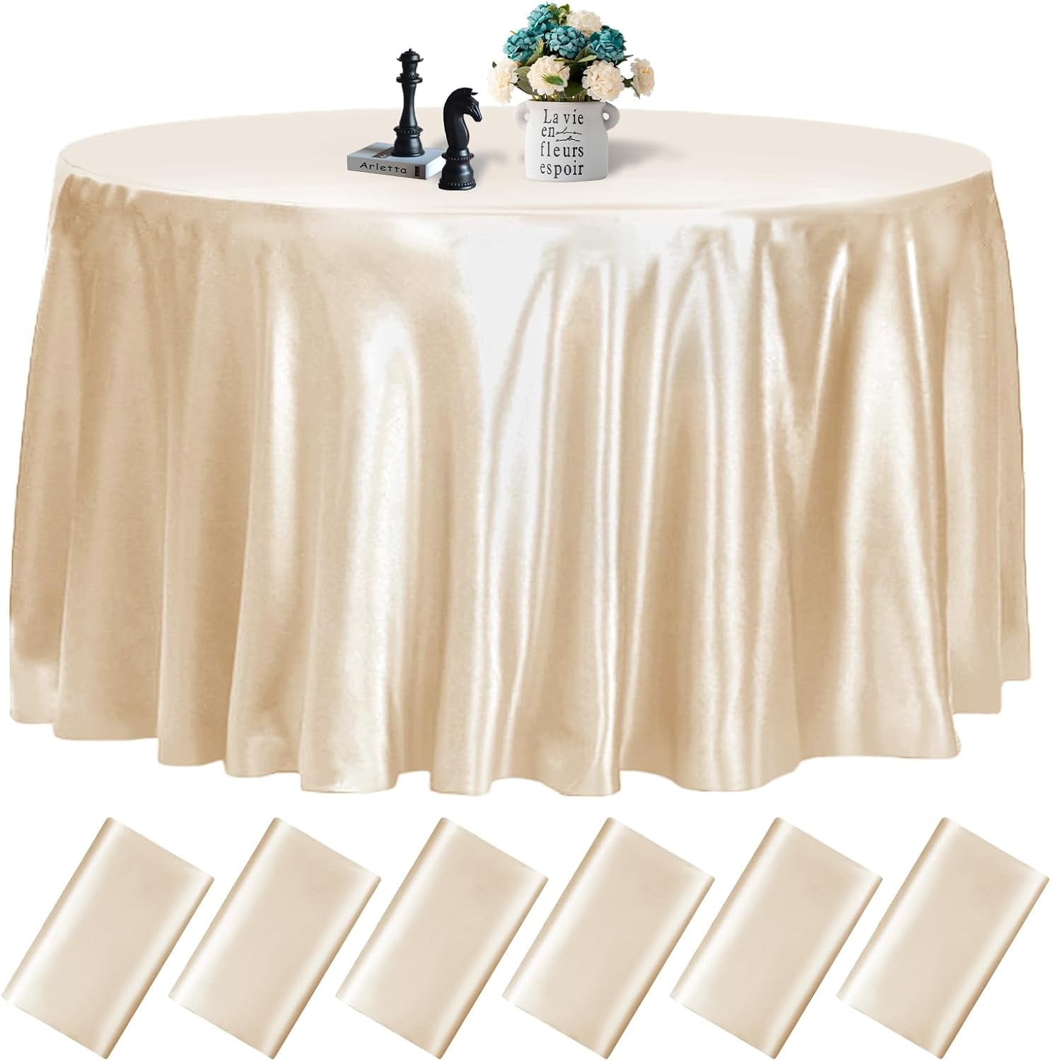 6 Pack 120 Inch Champagne Round Tablecloth - Premium Silky Satin ...