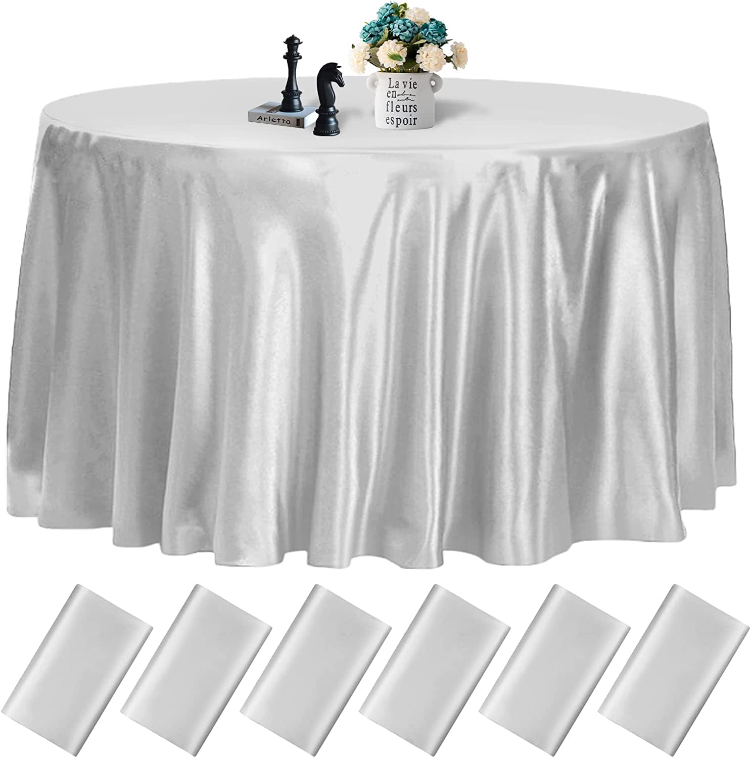 6 Pack 120 Inch Sliver Round Tablecloth - Premium Silky Satin ...