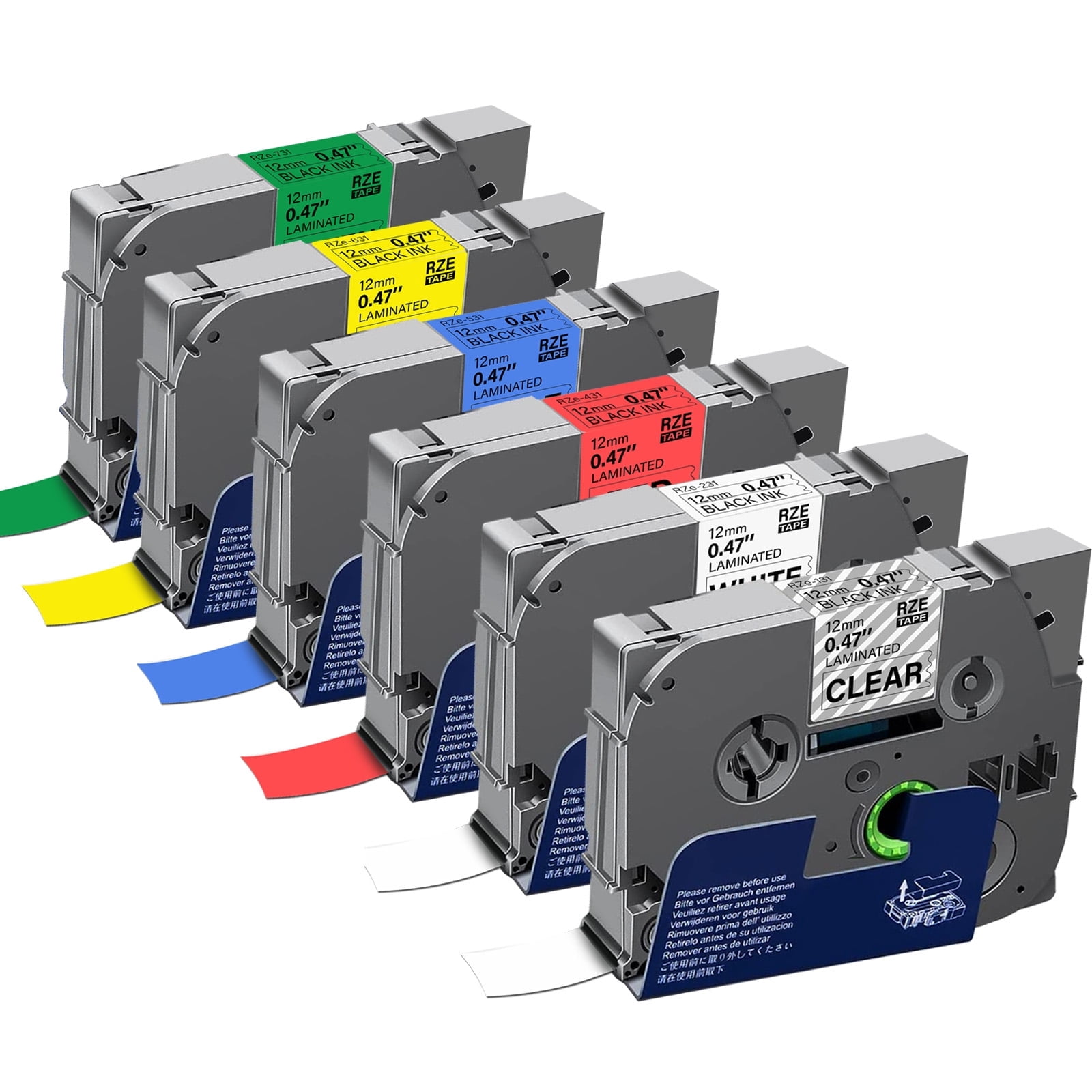 6-Pack 12mm 0.47 Laminated Compatible Brother P Touch Label Maker Tape ...