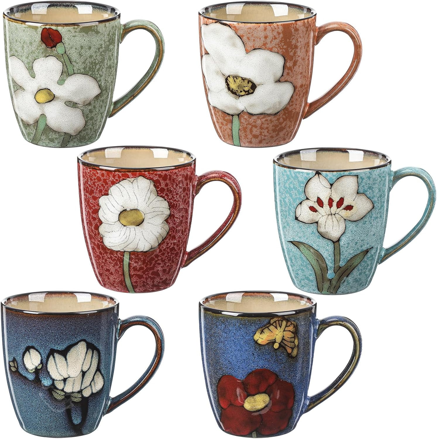 6 Pack 12oz Ceramic Coffee Mugs Sets Glazing Process Cappuccino Mug ...