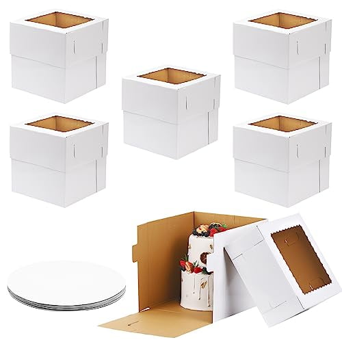 6 Pack 12x12x12 Inches Tall Cake Boxes with Boards for Tier Cakes ...