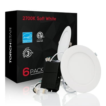 TORCHSTAR 6Pack 6" Ultra-Thin LED Recessed Lighting with J-Box, 12W ...