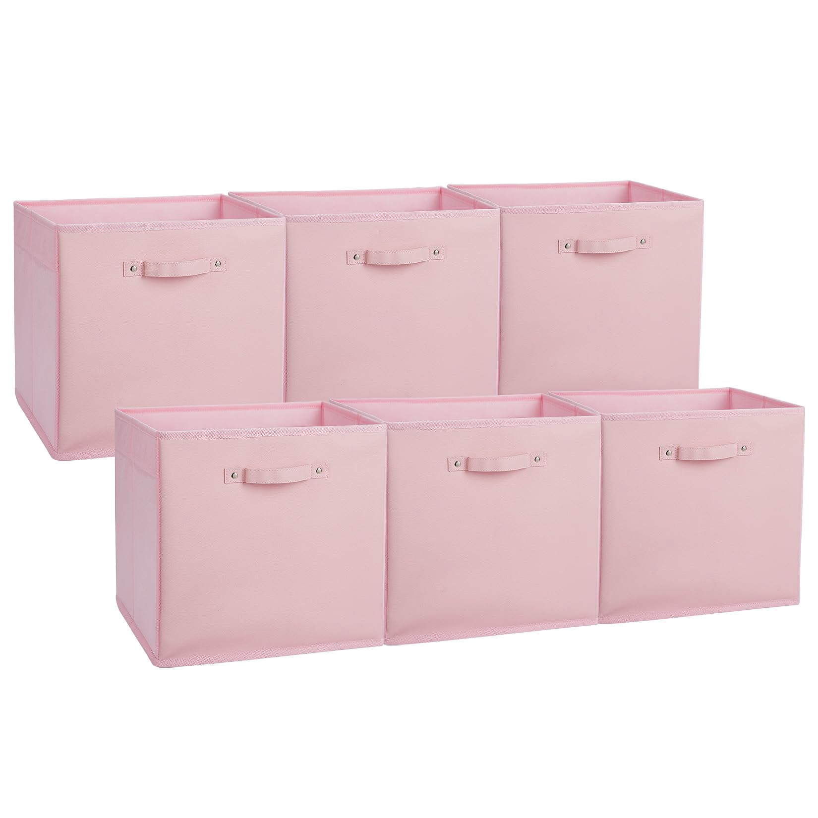 6-Pack 13 Inch Foldable Fabric Storage Bins with Faux Leather Handles ...
