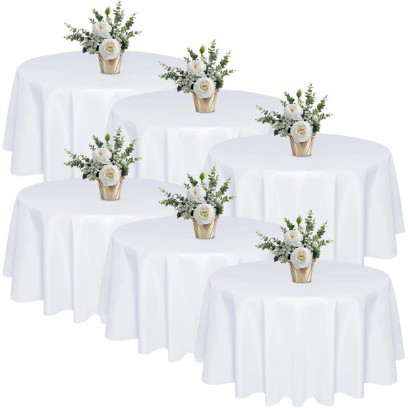 6 Pack 132 Inch Round White Tablecloths - Reusable Polyester Table ...