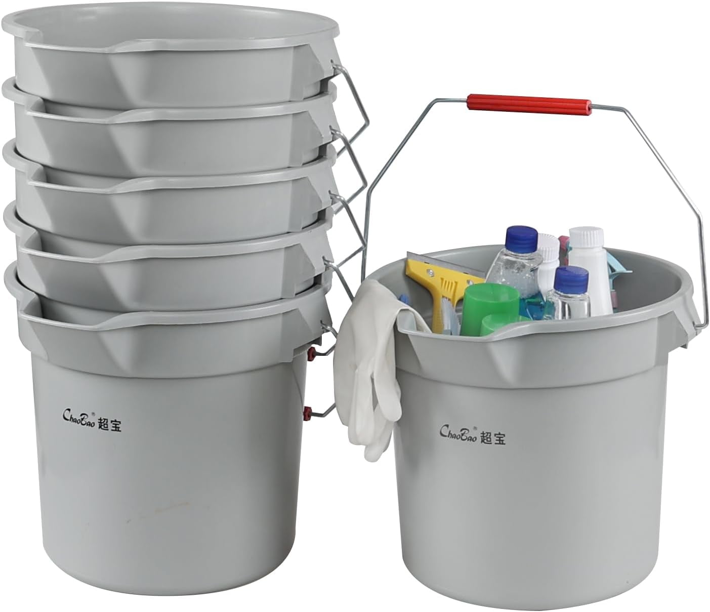 6-Pack 14 Quart Plastic Pail with Handle, Heavy Duty Cleaning Bucket ...