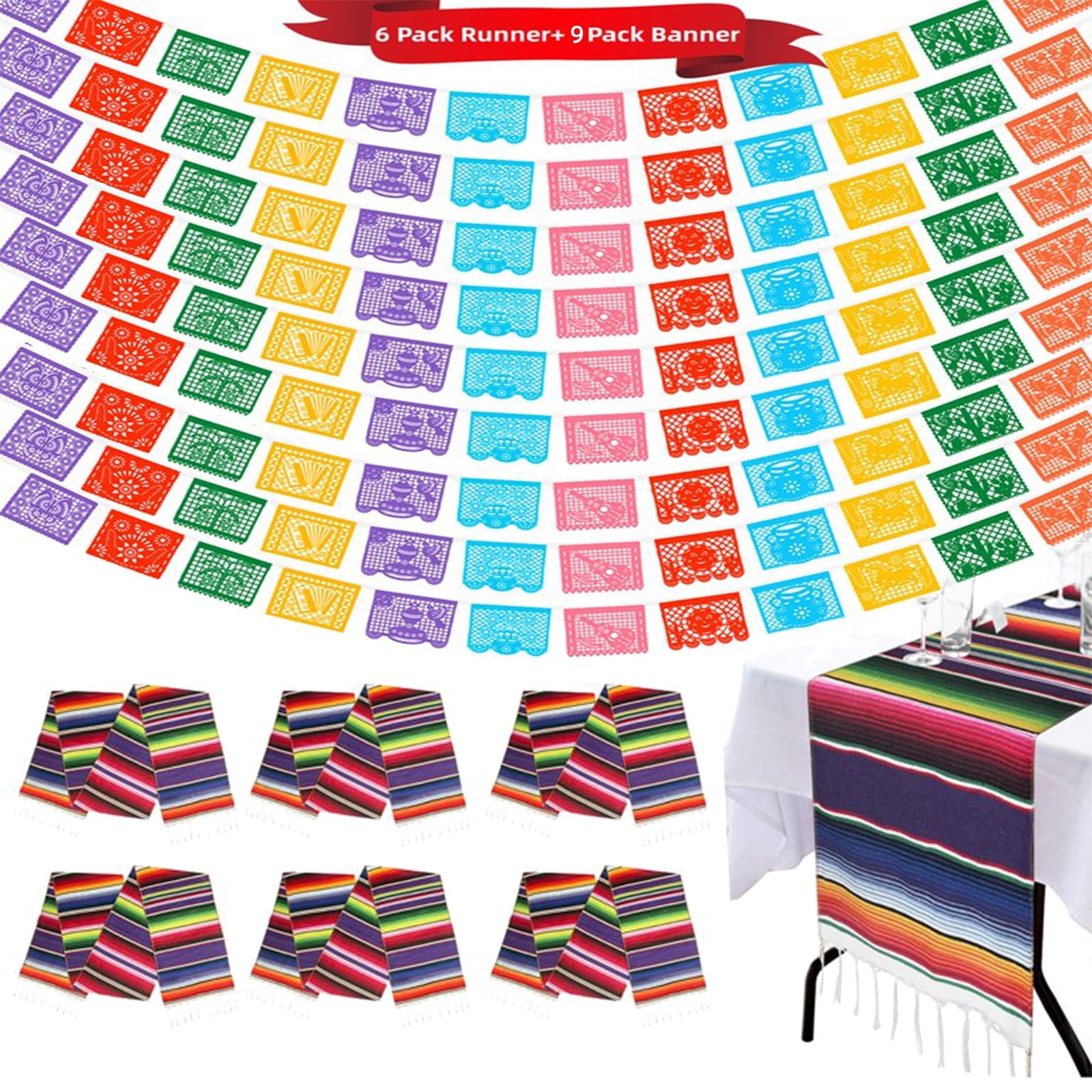 6 Pack 14 x 110in Mexican Serape Table Runners, 198 FT (22FT X 9) Papel ...