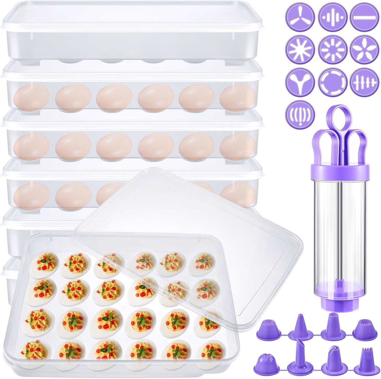 6 Pack 144 Count Deviled Egg Containers with Lid and 3 Set Deviled Egg ...