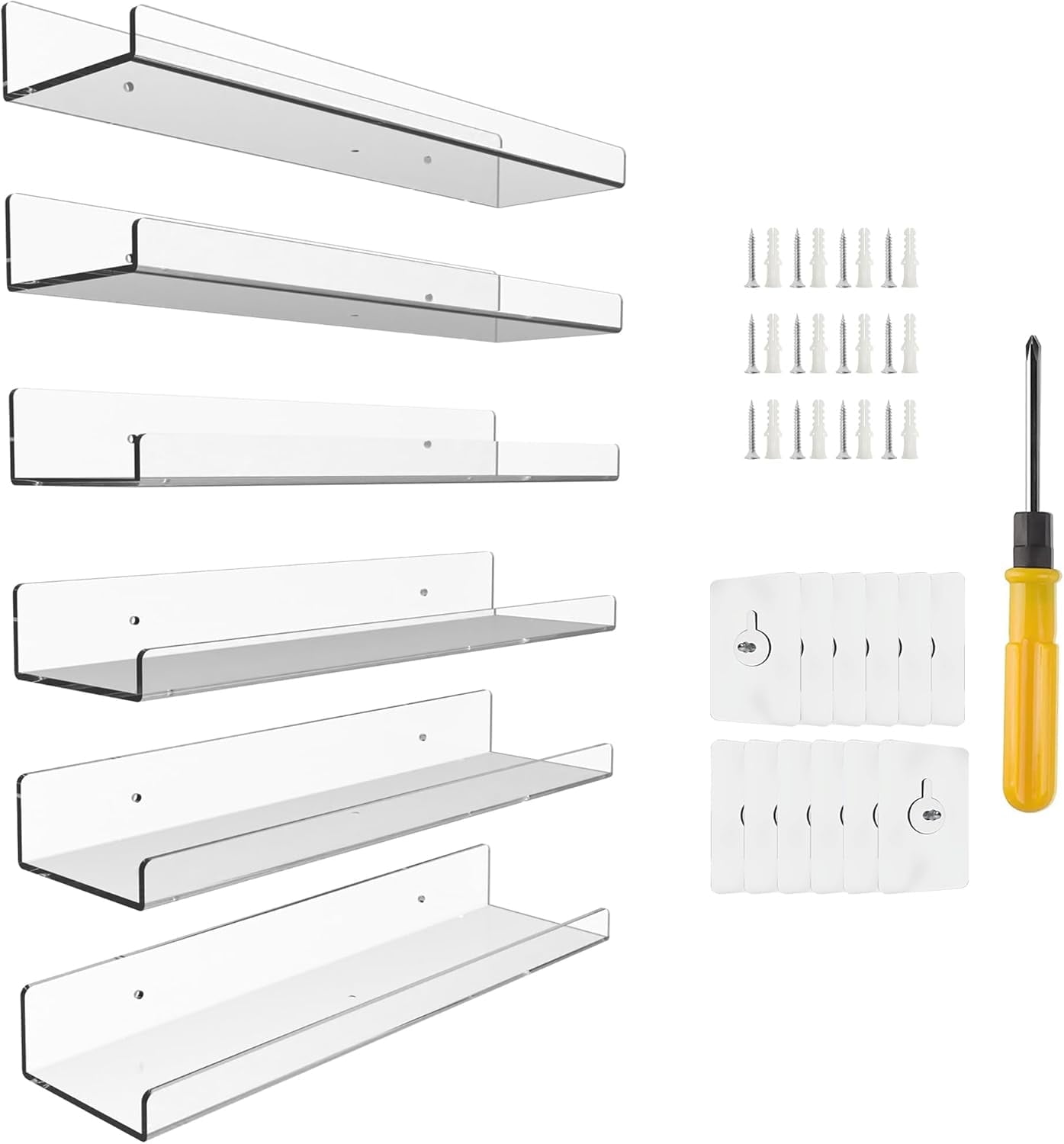 Hmdivor 6-Pack 15'' Clear Acrylic Wall Shelves, Floating Display Ledges ...