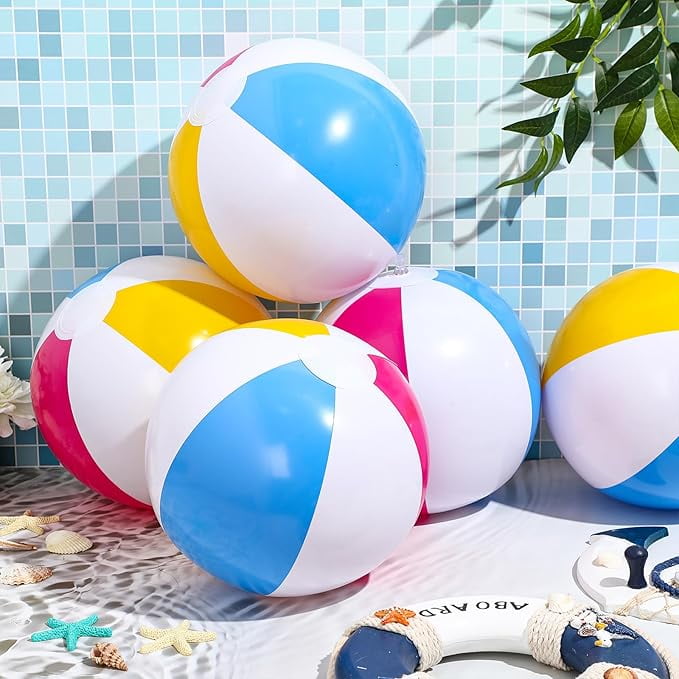6 Pack 16 Inch Pool Ball, Multi Color Beach Balls, Large Rainbow Beach Ball Inflatable Pool Toys ...