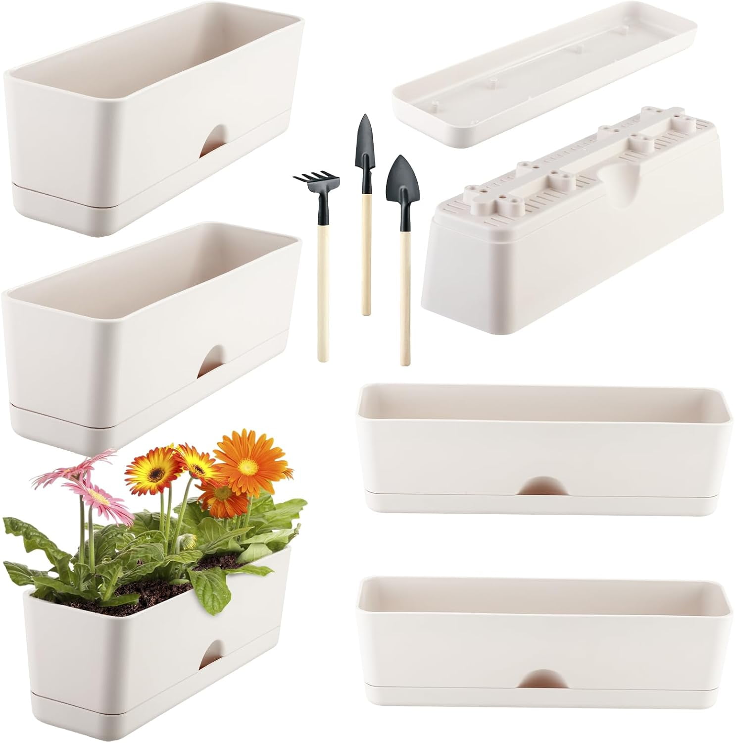 6-Pack 16" Rectangular Window Box Planters – Indoor/Outdoor Plastic Planters for Herbs & Flowers ...