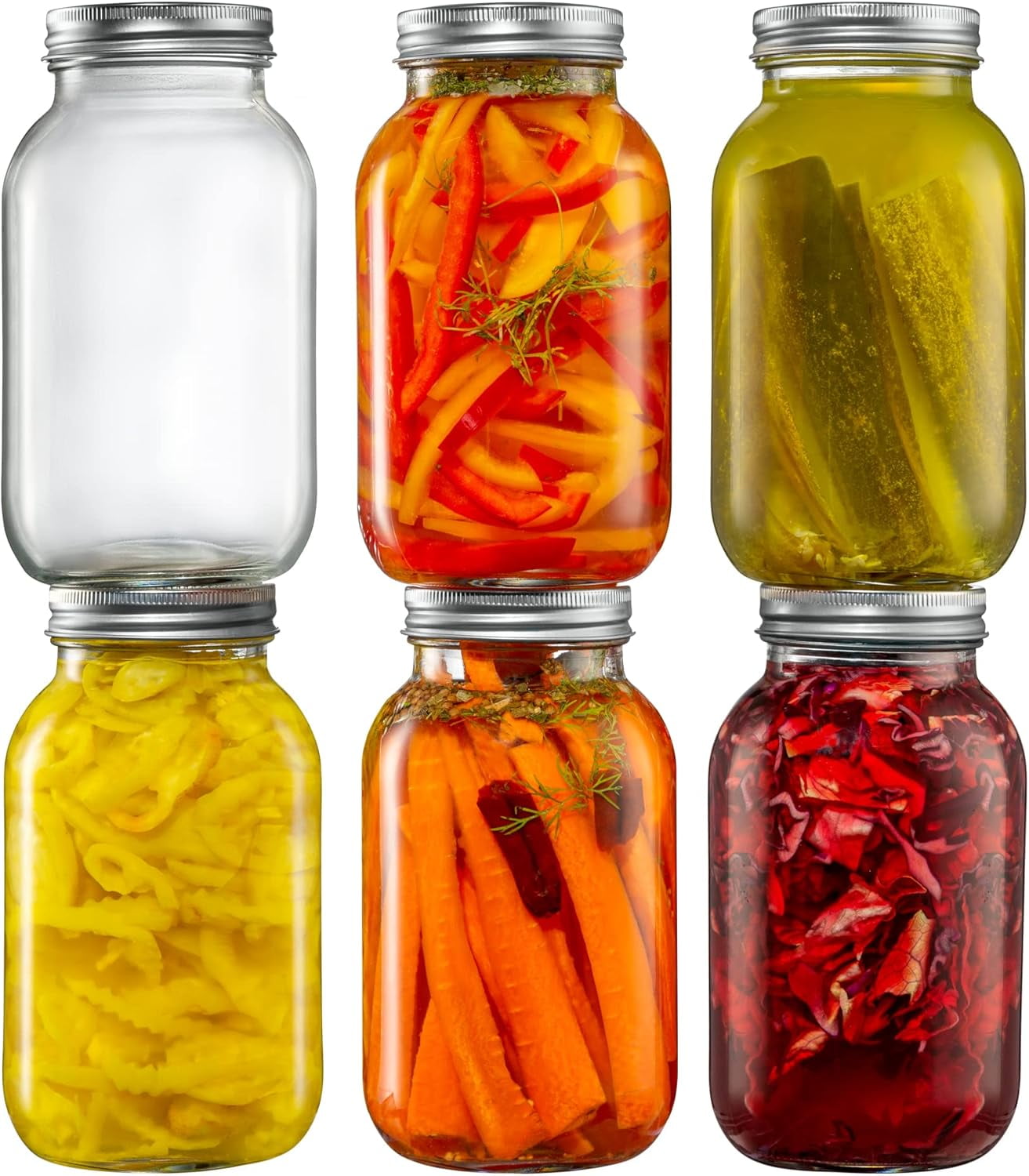 [6 Pack] 16 oz. Regular-Mouth Glass Mason Jars with Metal Airtight Lids and Bands for 1 Pint ...