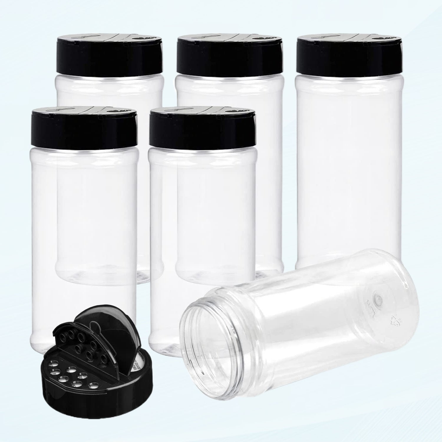 6 Pack 16oz Plastic Spice Jars with Black Caps, Clear and Safe Plastic ...
