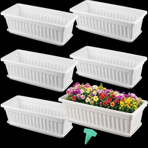 6 Pack 17 Inches Countryside Flower Box Planters, Plastic Vegetable ...